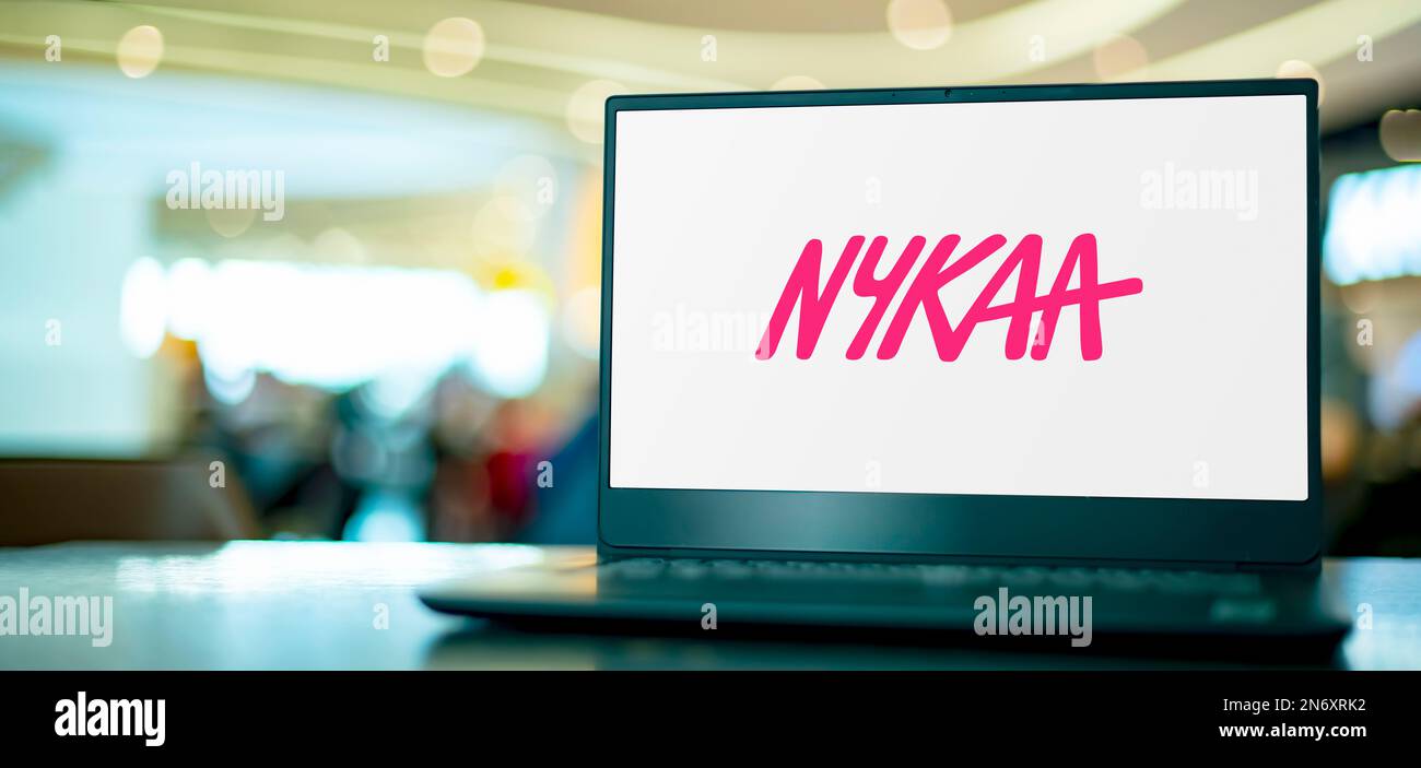 POZNAN, POL - JUN 28, 2022: Laptop computer displaying logo of Nykaa ...