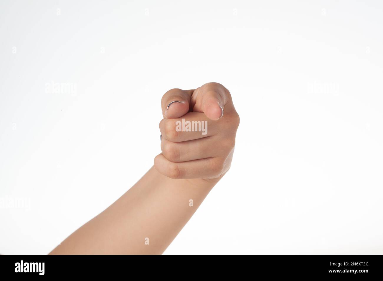 Hand pointing sign isolated on white background Stock Photo - Alamy