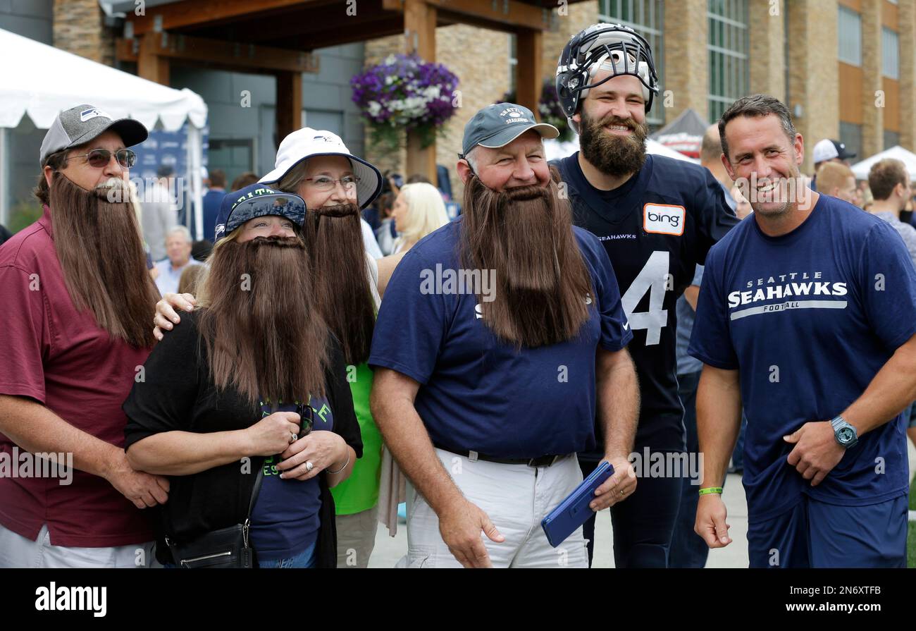 Seattle Seahawks tight end Sean McGrath, second from right, poses for a ...