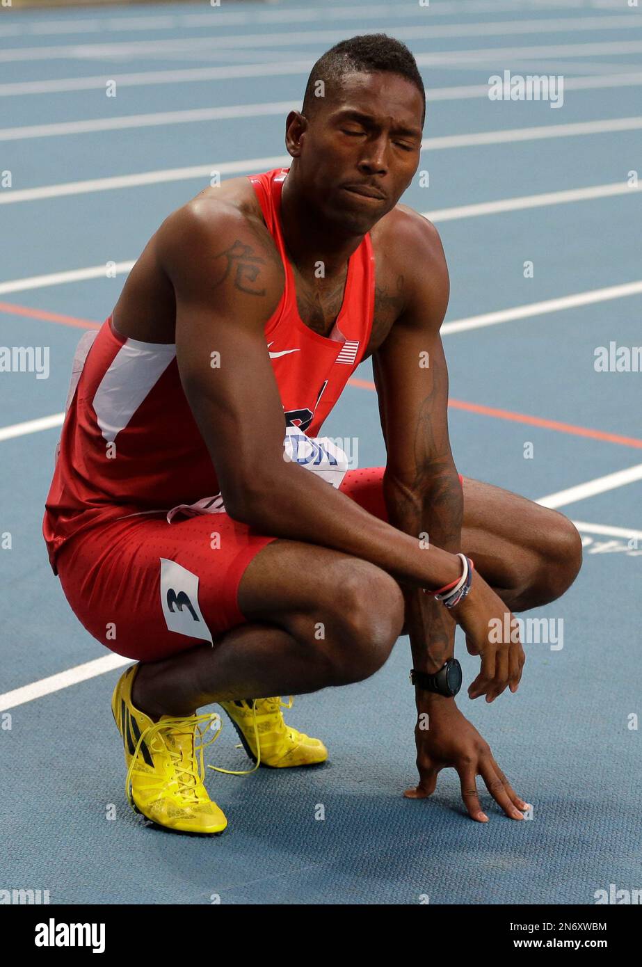 United States' Michael Tinsley reacts after finishing second in the men ...