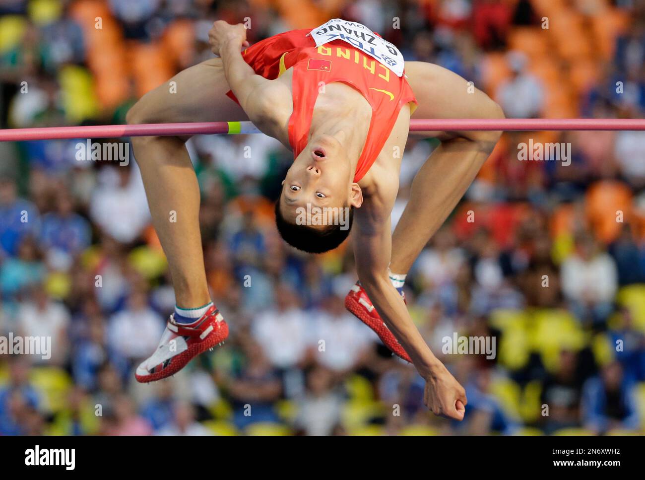 China's Zhang Guowei competes in the men's high jump final at the World ...
