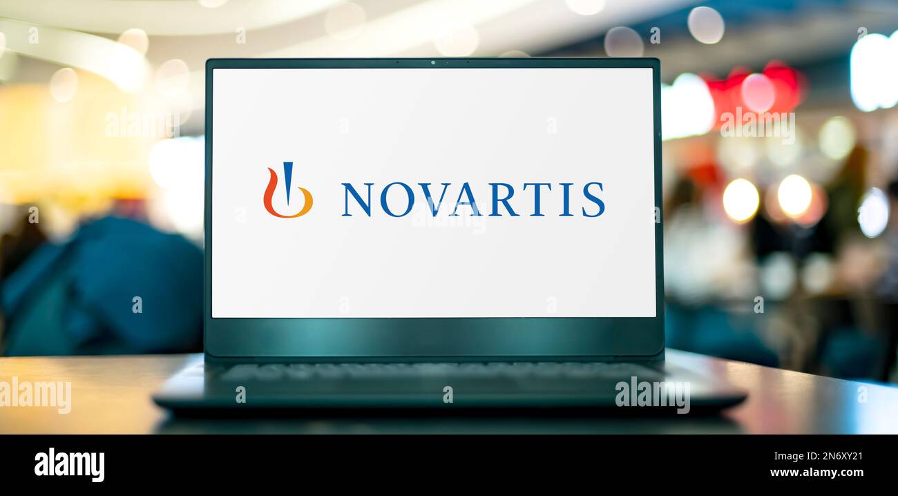 POZNAN, POL - OCT 28, 2022: Laptop computer displaying logo of Novartis ...