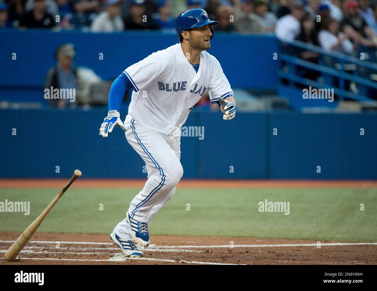 Toronto Blue Jays' Kevin Pillar watches his fly out to right field ...