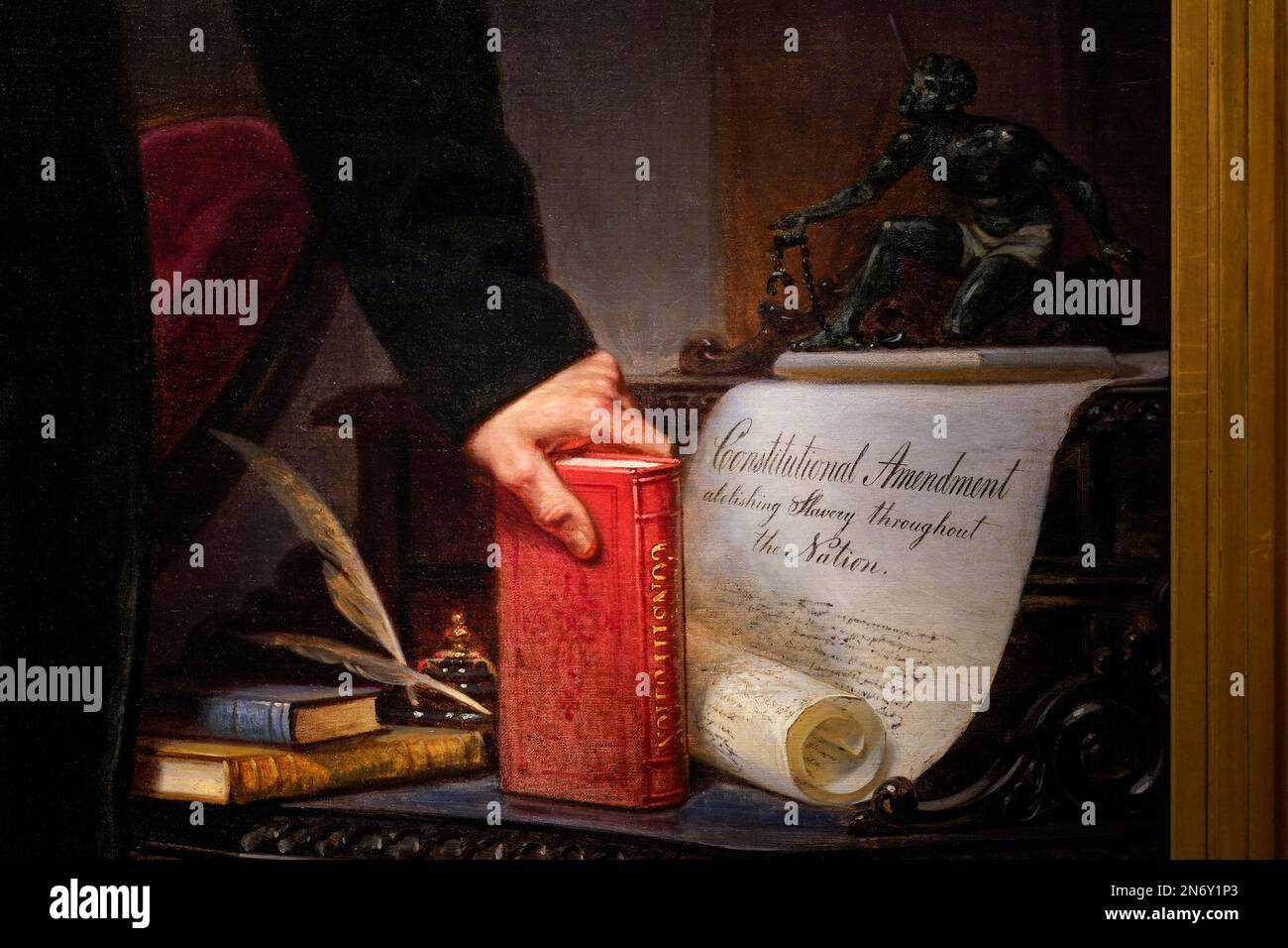 A detail of a life-size painting of President Abraham Lincoln by artist ...