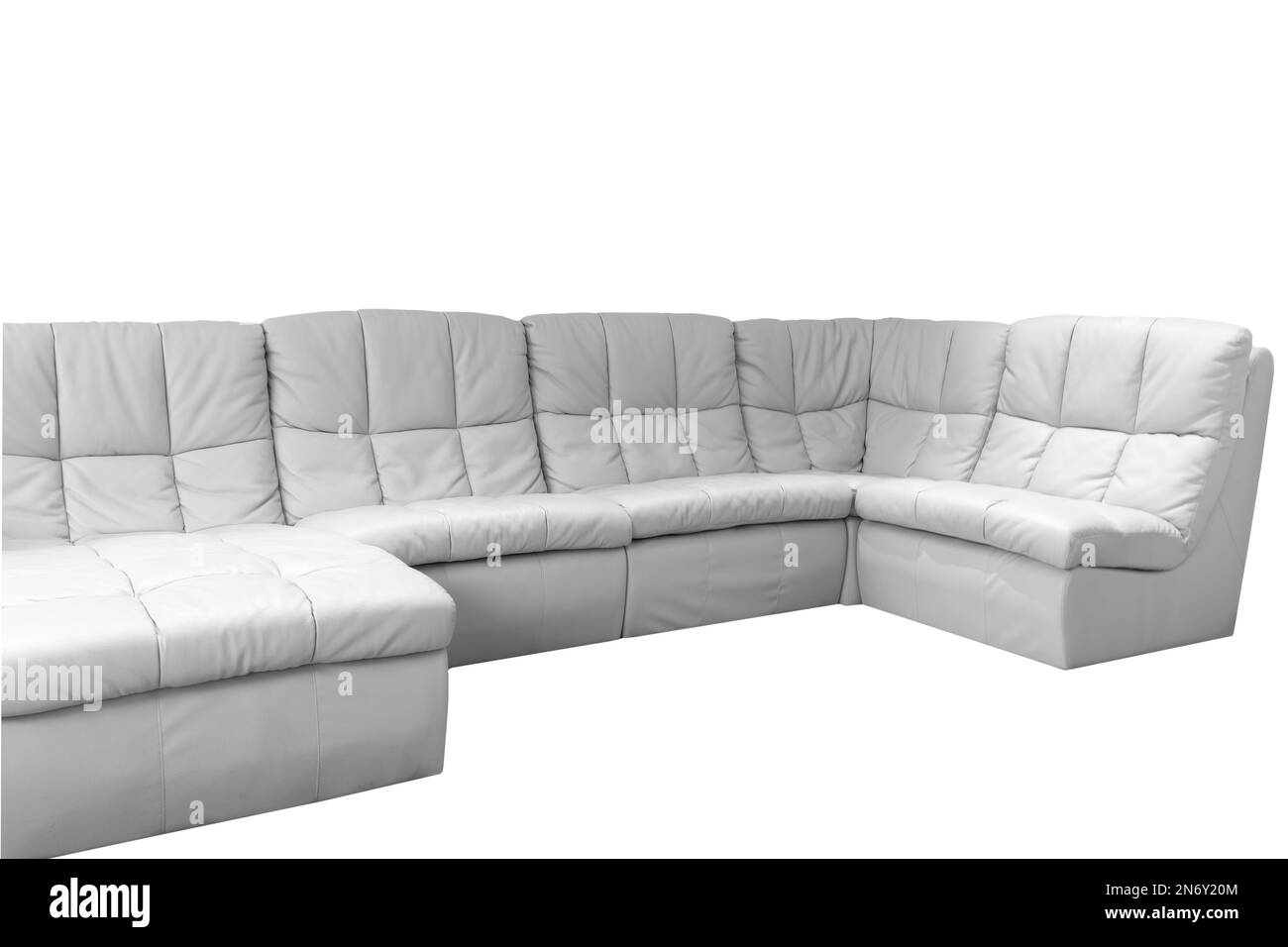 Front view of leather sofa isolated on white background. Modern ...