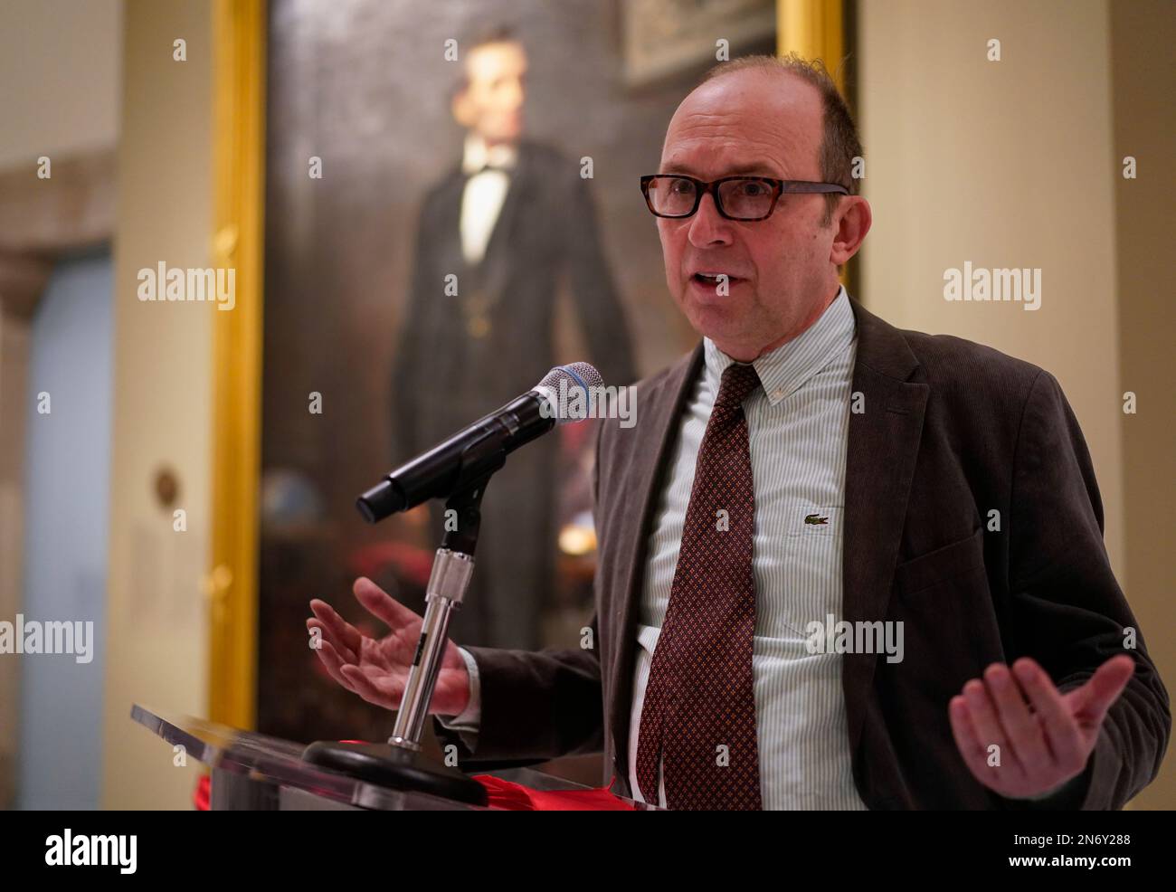 Lincoln scholar Ted Widmer speaks during a ribbon-cutting ceremony at ...