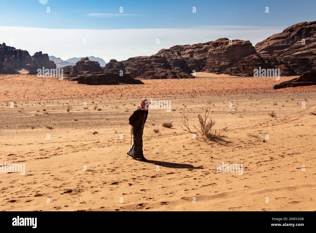 Wadi Rum, Jordan. 10th Feb, 2023. A Bedouin man walks on a sunny ...