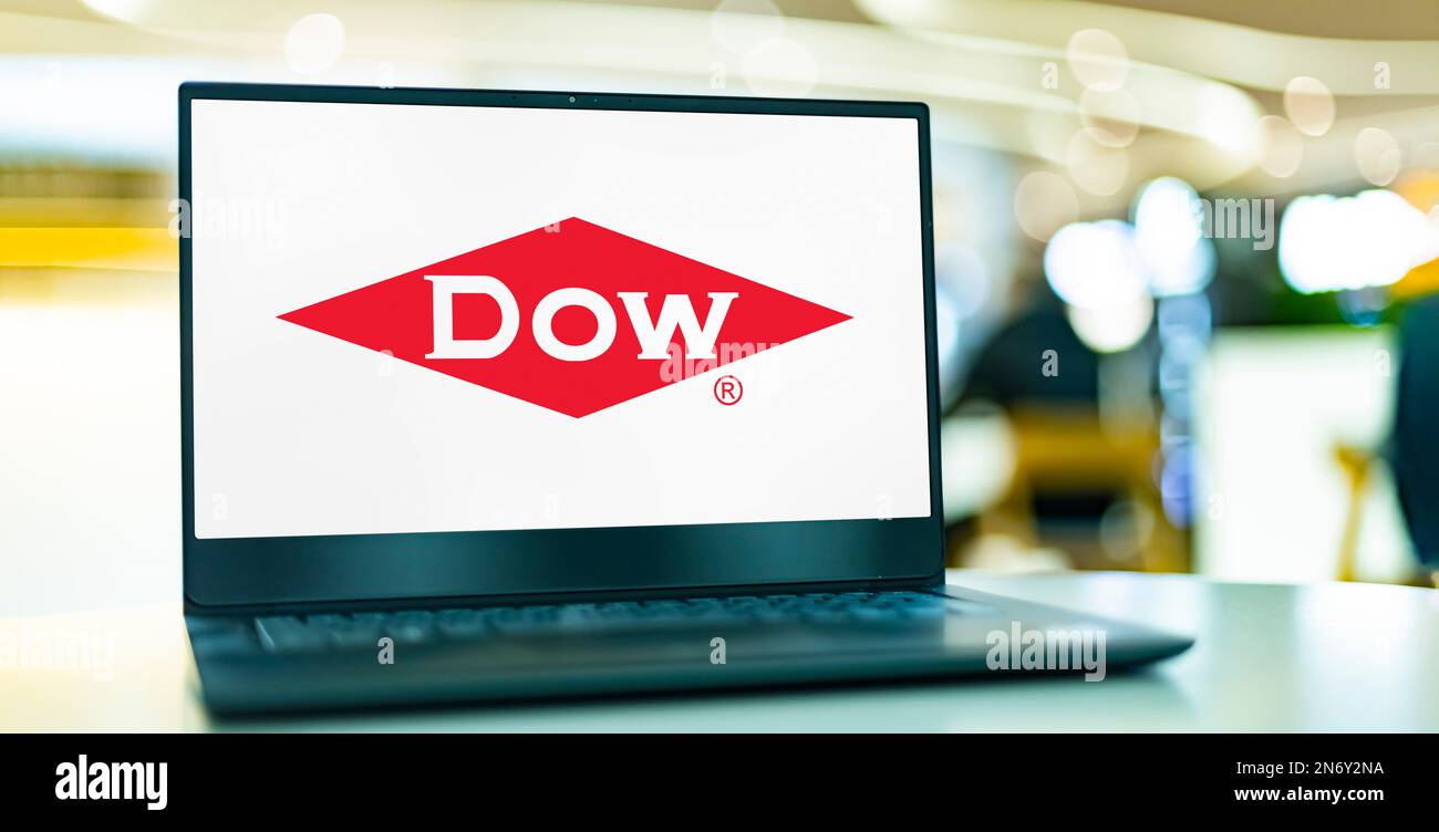 POZNAN, POL - DEC 28, 2022: Laptop computer displaying logo of Dow Inc ...