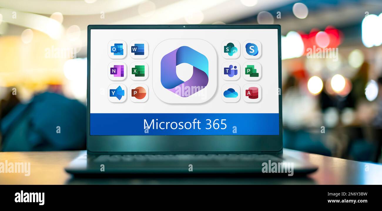 POZNAN, POL - JAN 19, 2023: Laptop computer displaying logos of ...