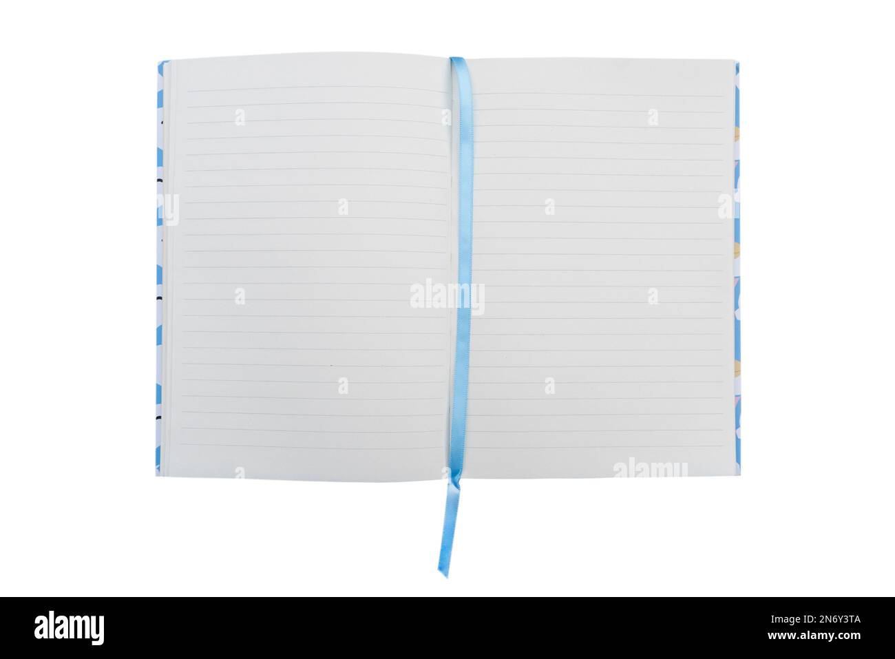 Open notebook empty pages top view. Lined notepad isolated on white ...
