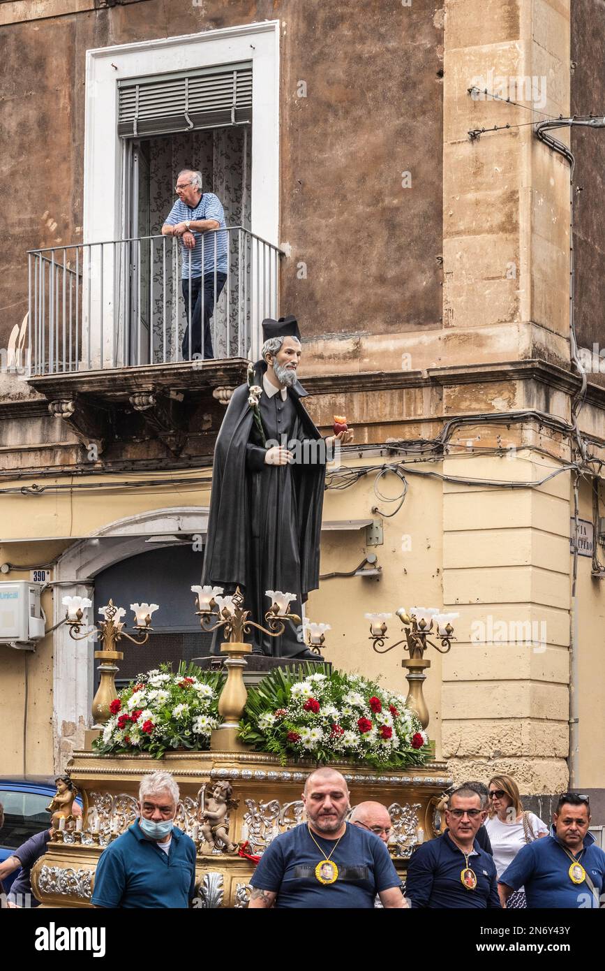 Catania, Sicily. On his feast day, May 26th, a statue of St Philip Neri ...