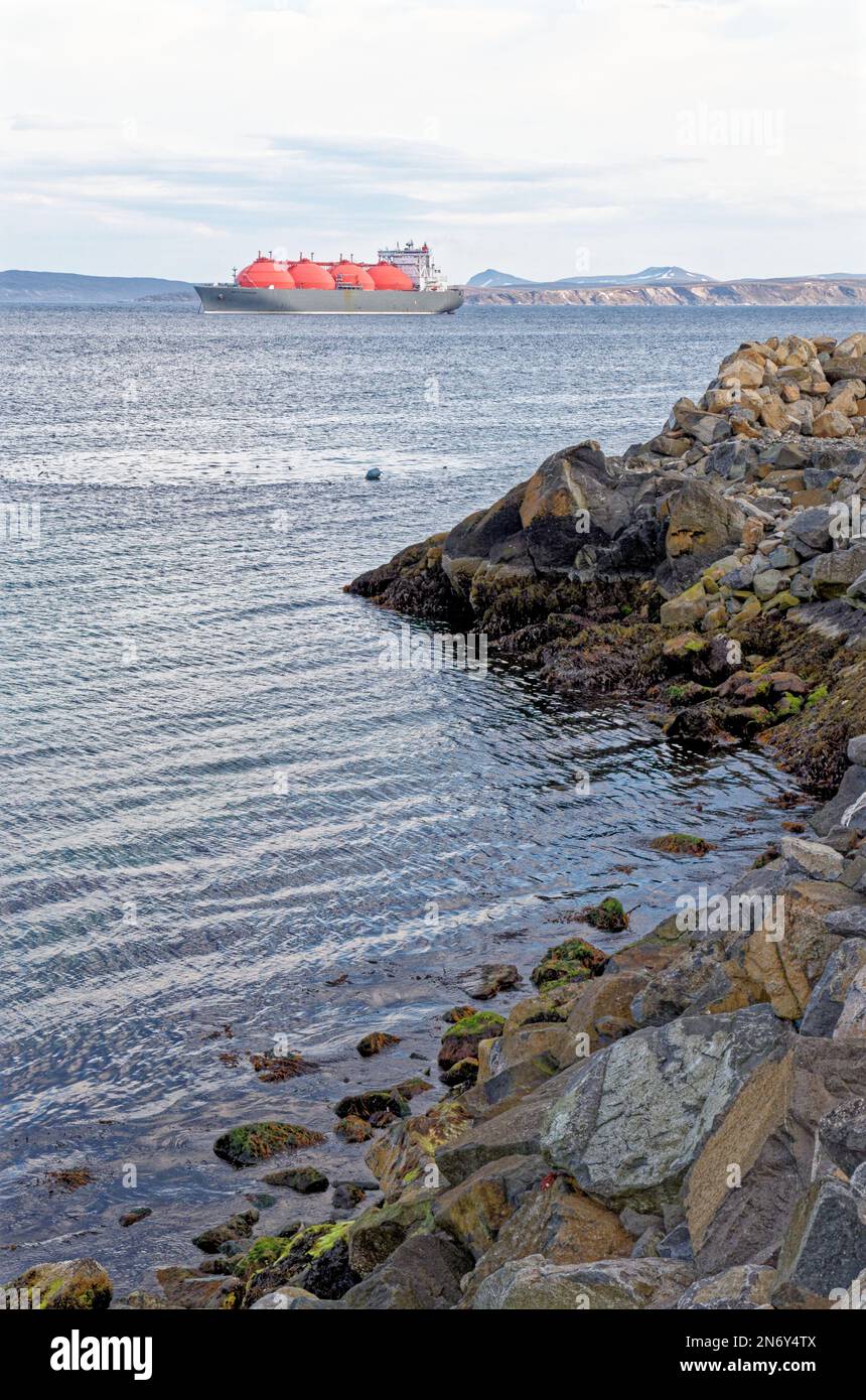 LNG Liquefied Natural Gas tank ship in Honningsvag - Norway ...