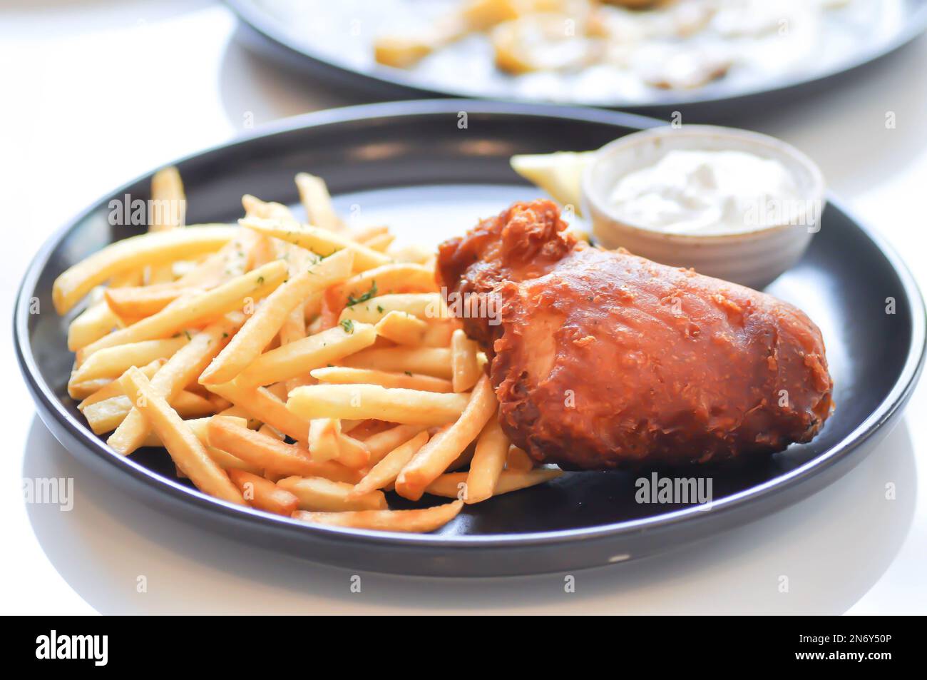 fish and chips or fried fish and French fries for sere Stock Photo - Alamy