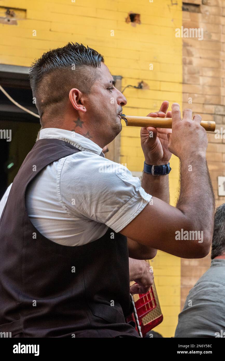 In the town of Maletto, Sicily, a folk musician plays a Sicilian reed ...