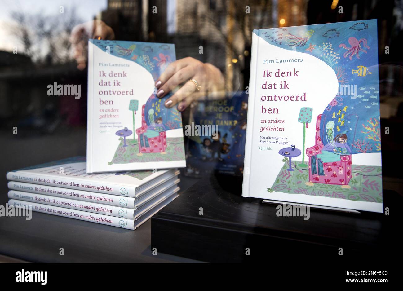 ROTTERDAM - An employee of a bookshop places a book by Pim Lammers in ...