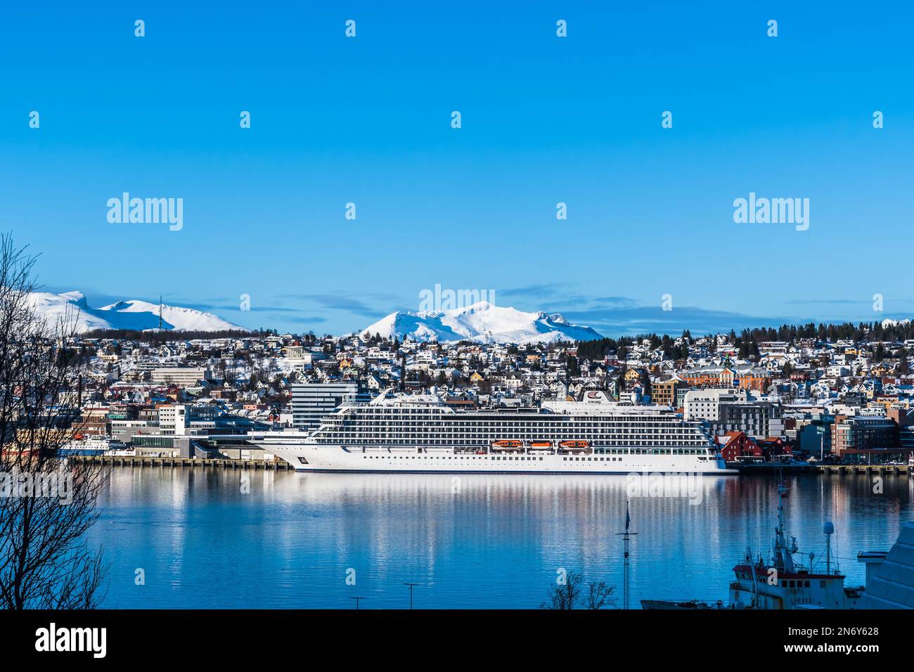 Tromso, Norway, March 6th 2022: A large cruise ship docked in the port ...