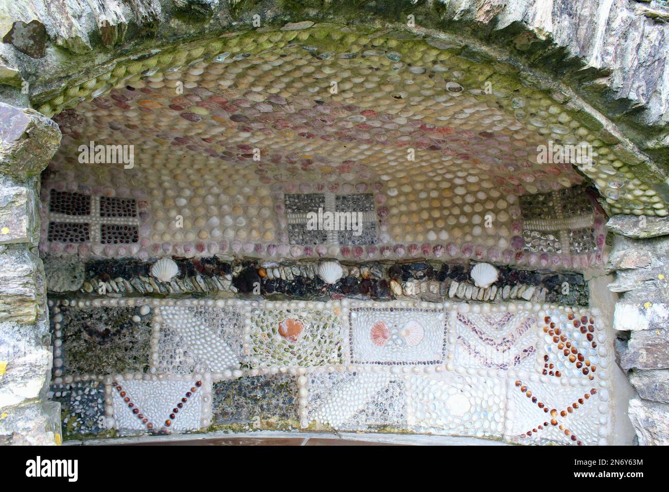 Highly decorative shell seat grotto in Falmouth, Cornwall, England, UK ...