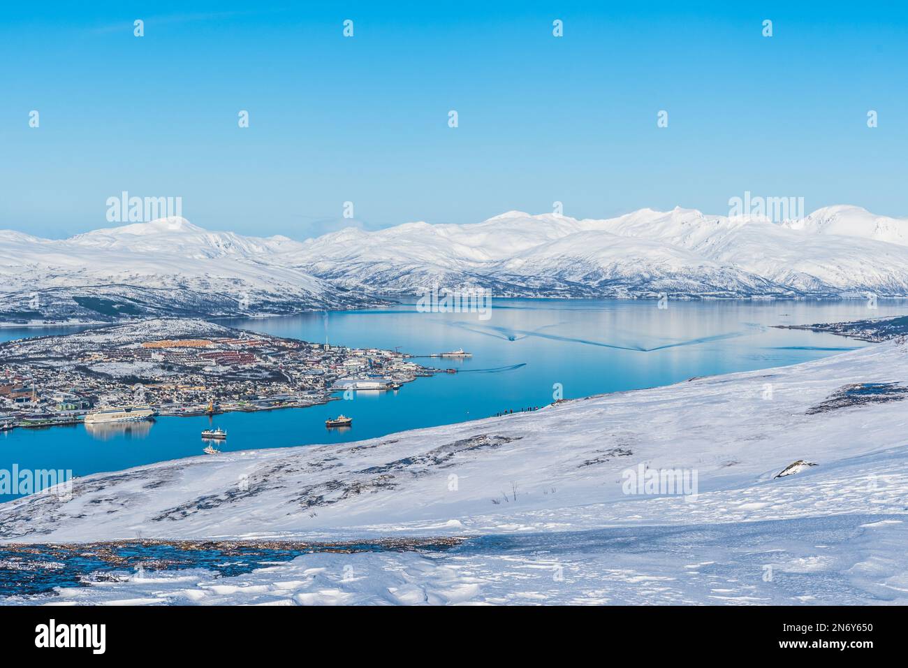 Tromso, Norway, March 6th 2022: View of the Norwegian city of Tromso ...