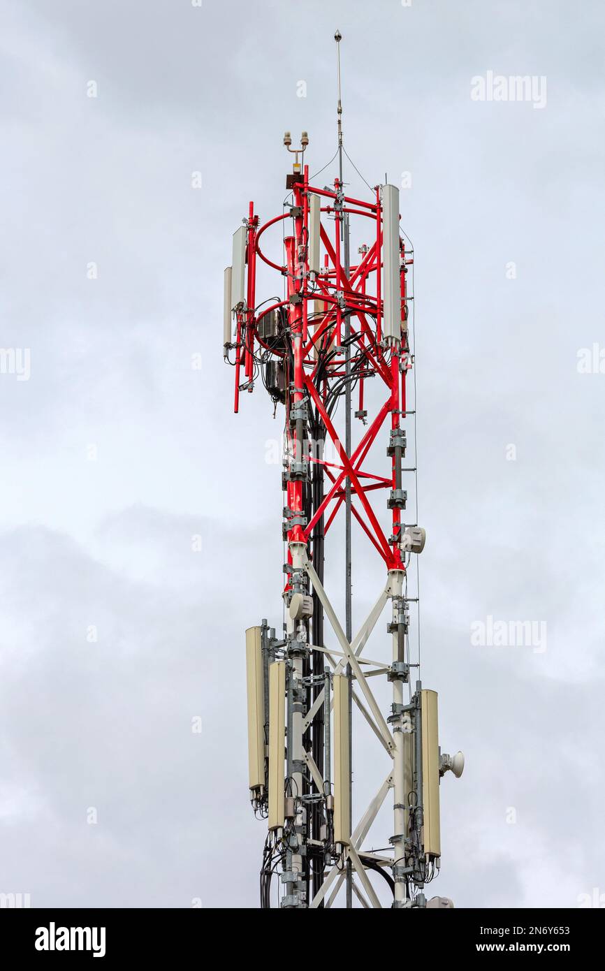 Antenna Mast Gsm Communication and Internet Network in Clouds Stock ...