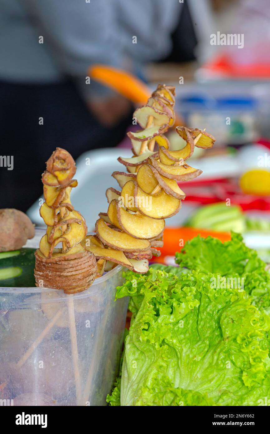 Spiral Potato Chips at Stick Twister Fries Fast Food Stock Photo - Alamy