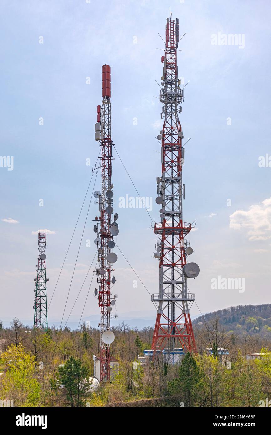 Three Communication Tower Structure Antennas Wireless Gsm Network ...
