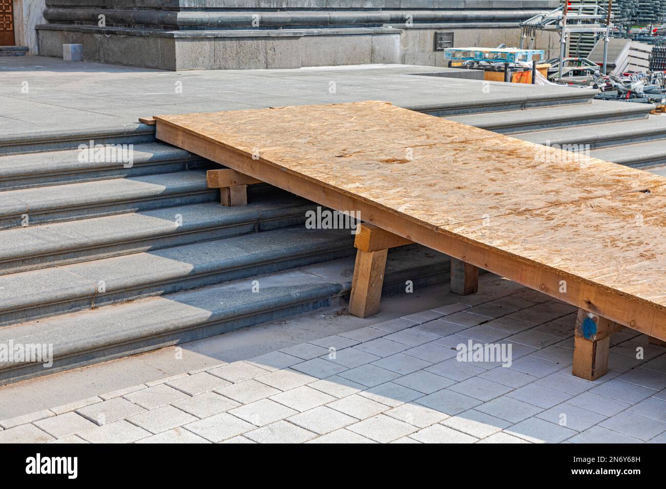 Wooden Ramp at Church Stairs Construction Site Access Stock Photo - Alamy
