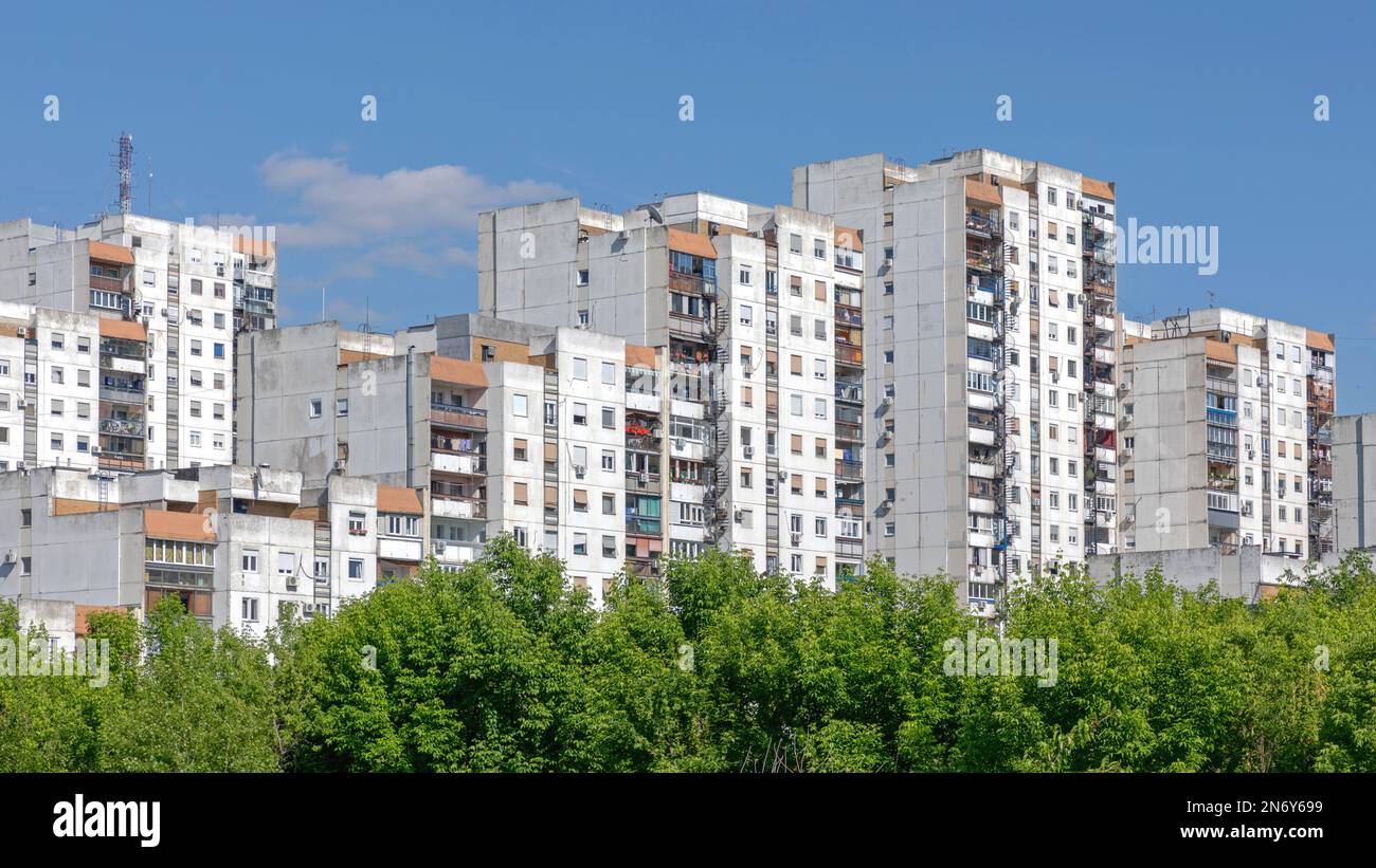 Old Long Concrete Building Blocks in Line at New Belgrade Stock Photo ...