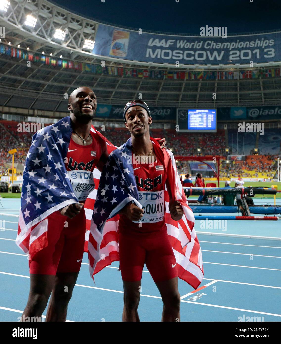United States' LaShawn Merritt, left, and United States' Tony McQuay ...