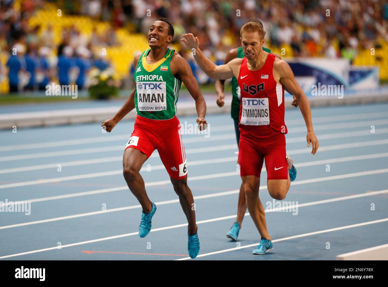 Ethiopia's gold medalist Mohammed Aman, left, and United States' silver ...