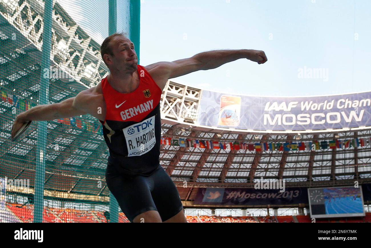 Germany's Robert Harting competes in the men's discus throw final at ...