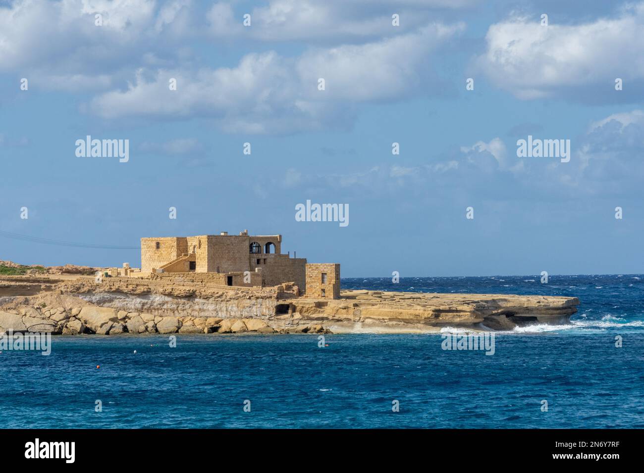 Qbajjar Bay, Gozo - October 13th 2020: Qolla l-Bajda Battery is an ...