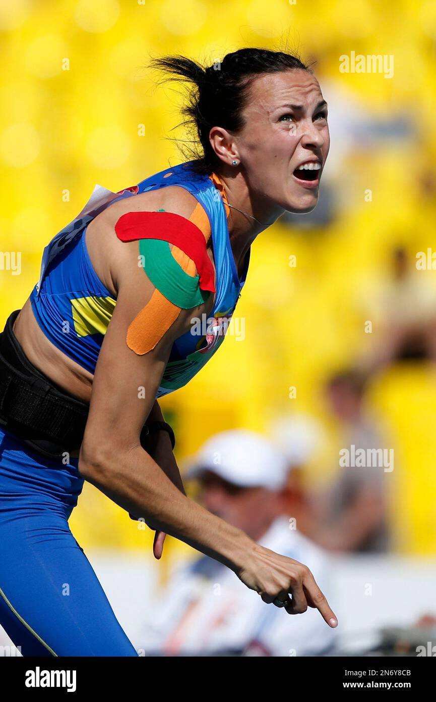 Ukraine's Hanna Melnychenko competes in the javelin throw in the ...