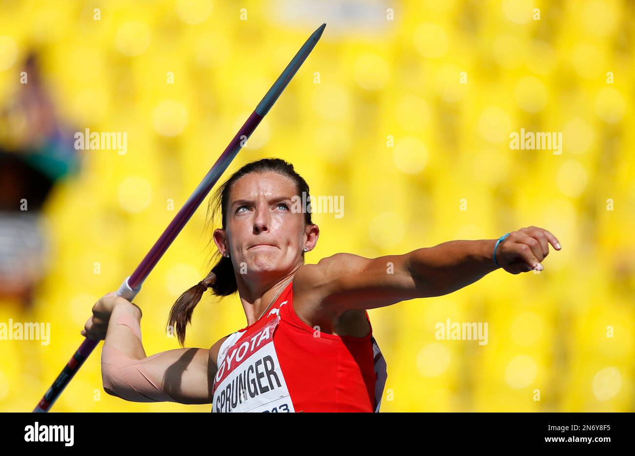 Switzerland's Ellen Sprunger competes in the javelin throw in the ...