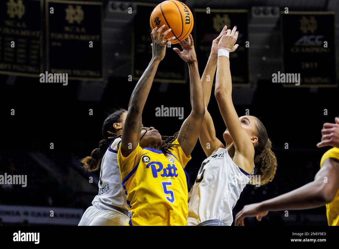 February 09, 2023: Pittsburgh forward Amber Brown (5) battles for the ...