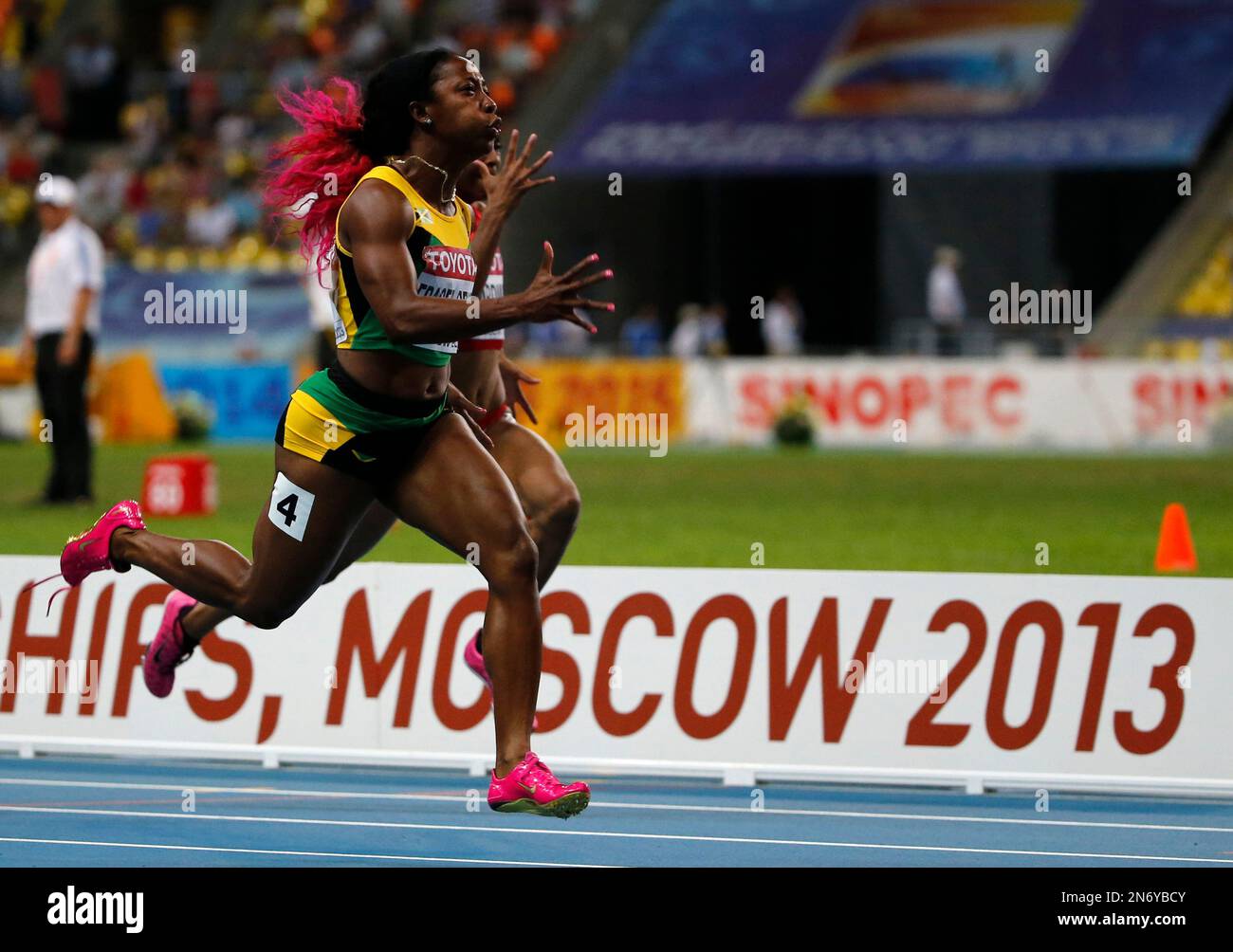 Jamaica's Shelly-Ann Fraser-Pryce approaches the finish line to win the gold medal in the women ...