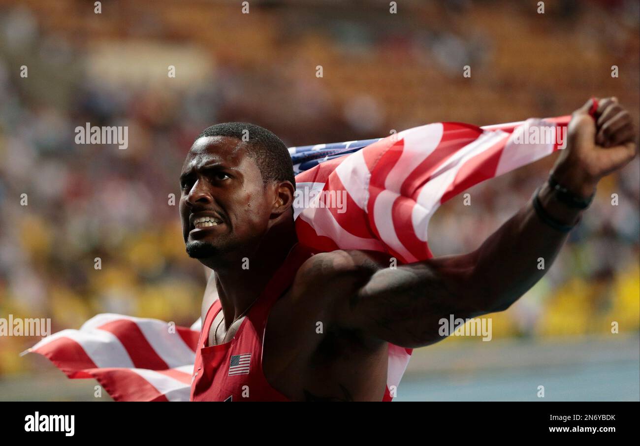 United States' David Oliver celebrates after winning the men's 110 ...