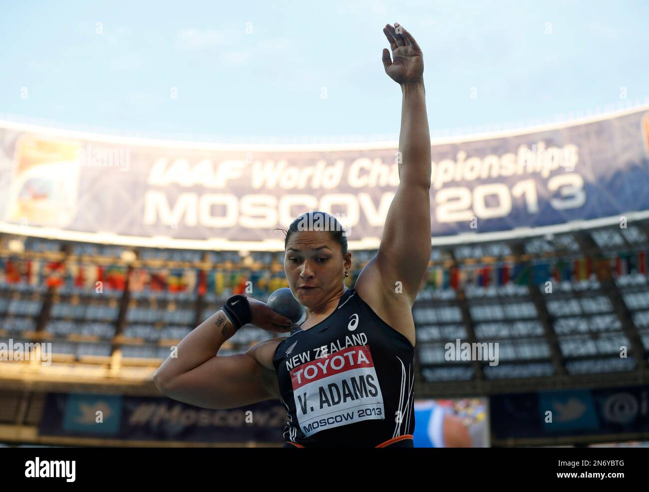 New Zealand's Valerie Adams competes in the women's shot put final at ...