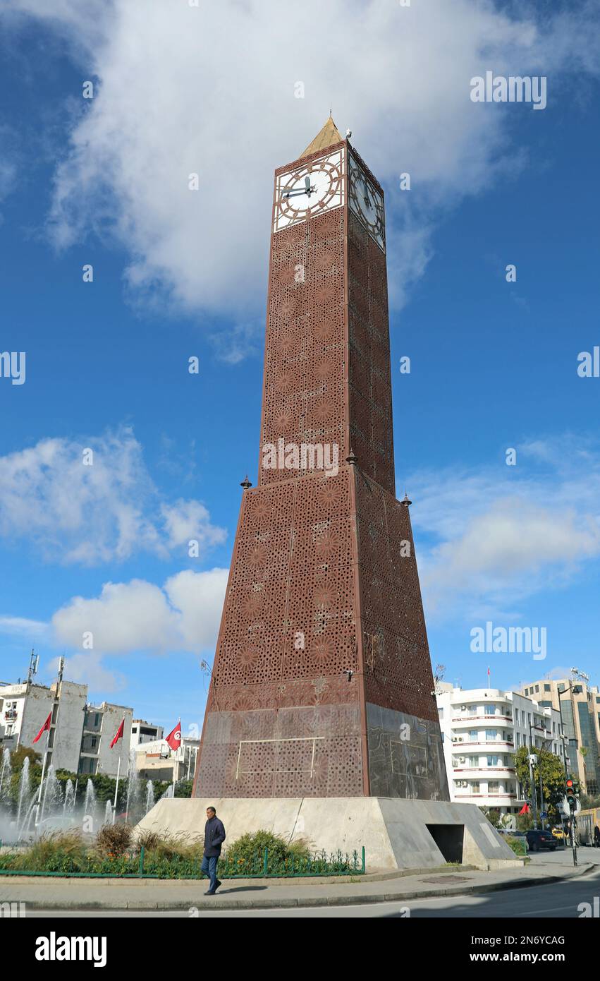 Clock tower built by dictator Zine El Abidine Ben Ali in the city ...
