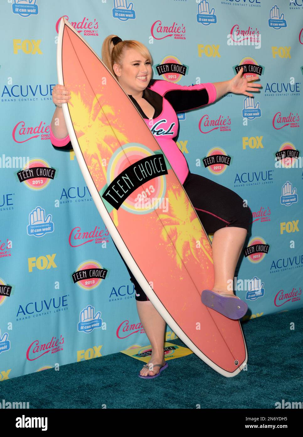 Rebel Wilson poses backstage with the award for choice movie actress ...