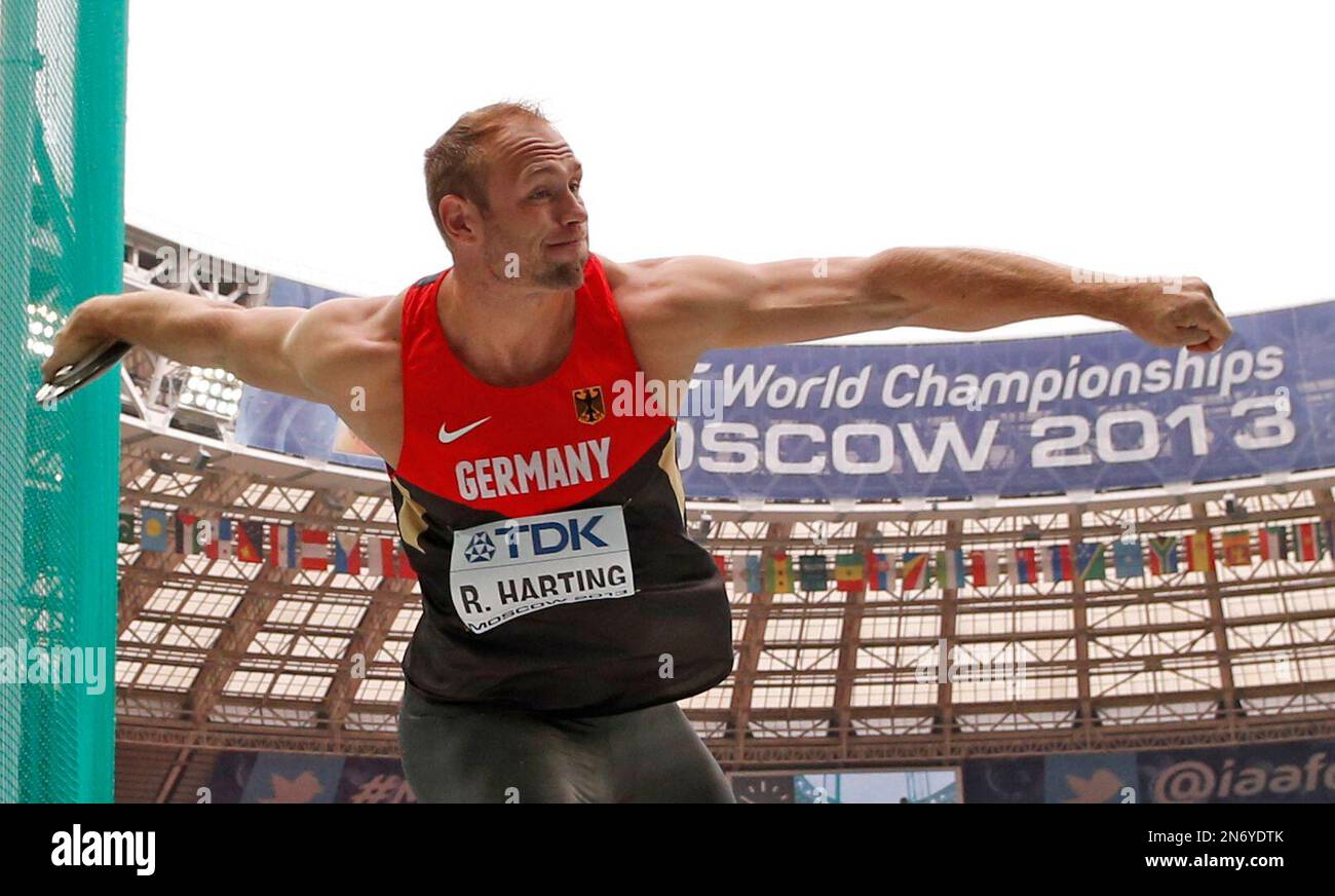 Germany's Robert Harting competes in the men's discus throw ...