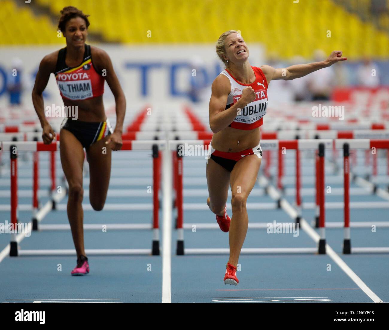 Switzerland's Linda Zublin, right, and Belgium's Nafissatou Thiam are ...