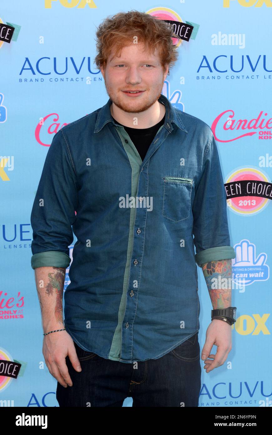 Ed Sheeran arrives at the Teen Choice Awards at the Gibson Amphitheater ...