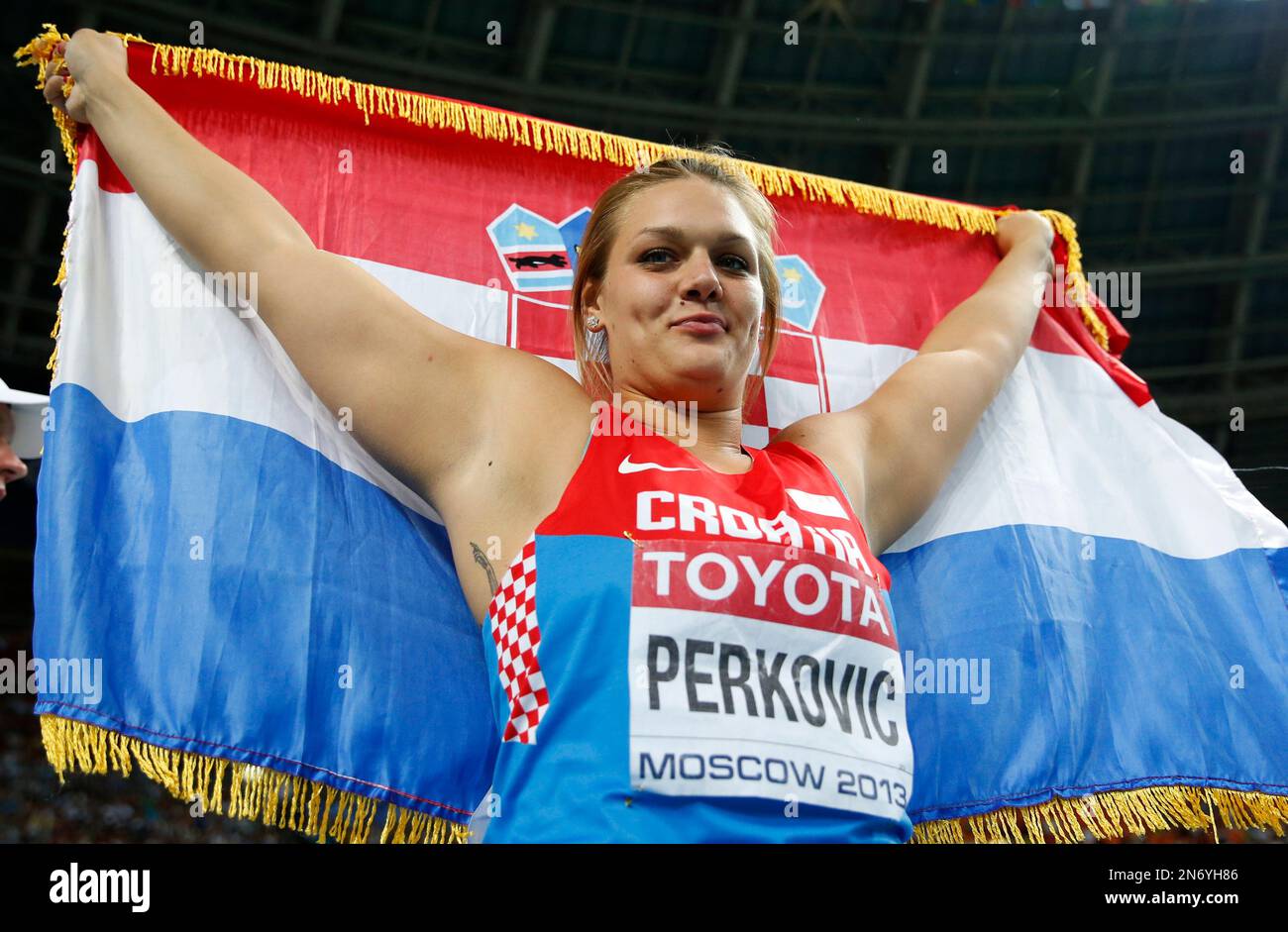Croatia's Sandra Perkovic celebrates her gold medal win in the women's ...