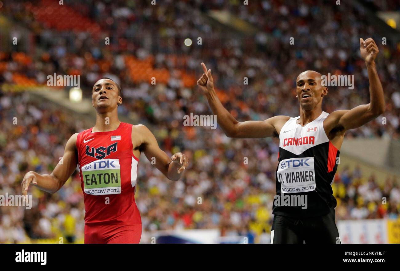 United States' Ashton Eaton, left, the gold medal winner of the men's ...