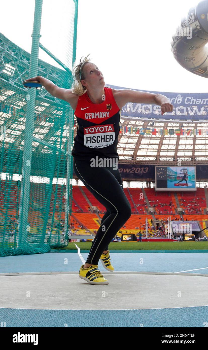 Germany's Julia Fischer competes in the women's discus throw ...