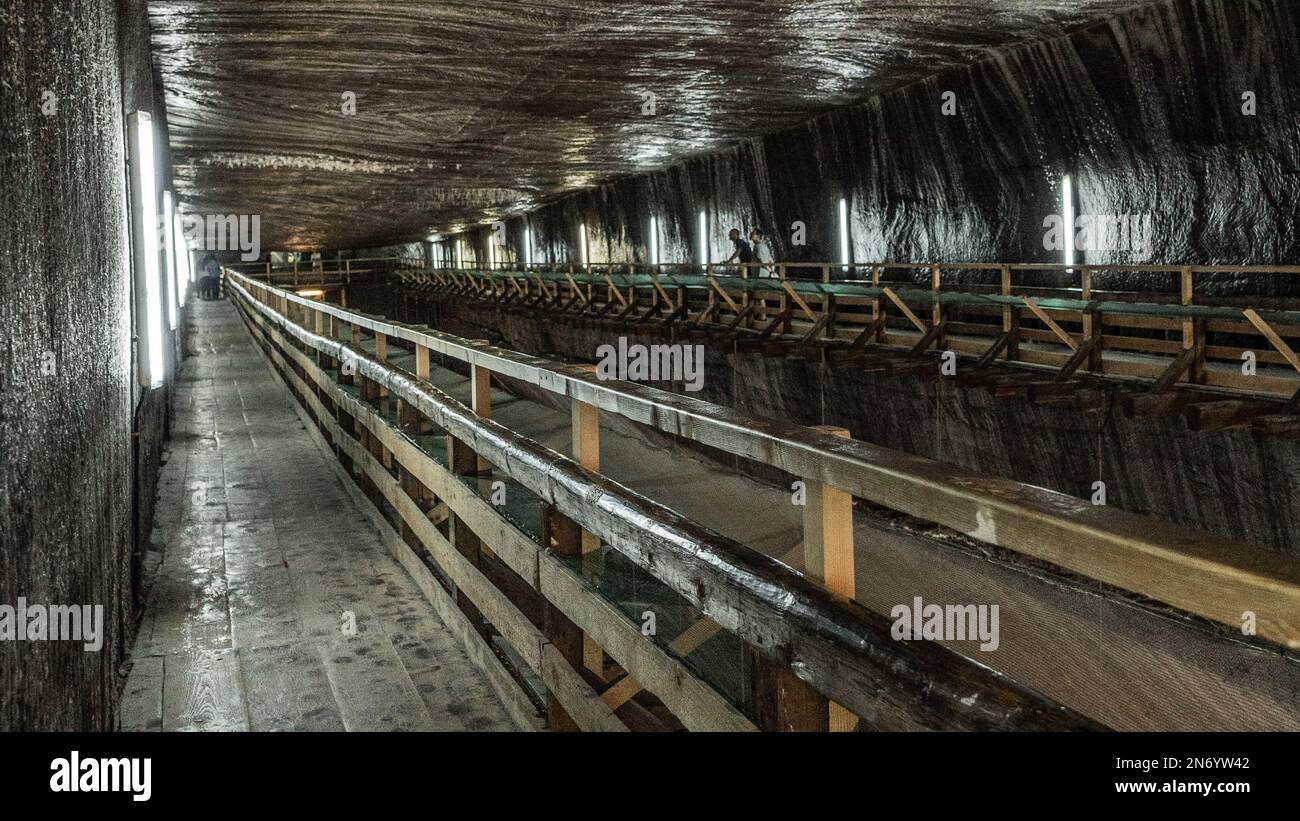 The underground theme park in a big salt mine Salina Turda, Turda in ...