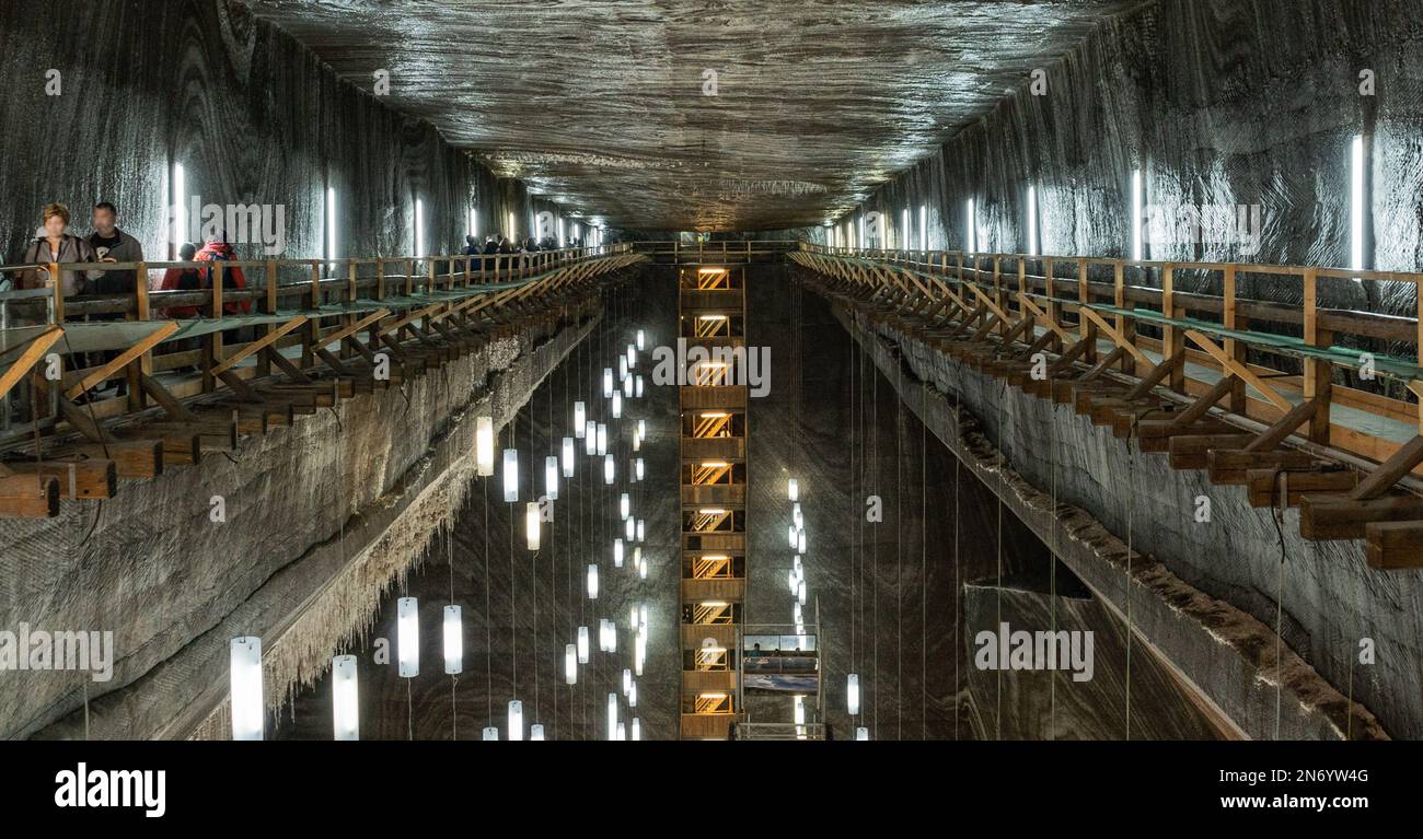 The underground theme park in a big salt mine Salina Turda, Turda in ...
