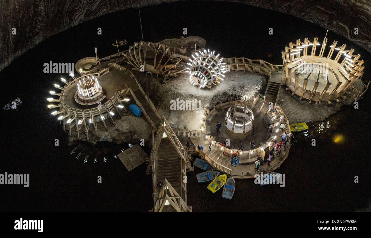 The underground theme park in a big salt mine Salina Turda, Turda in ...