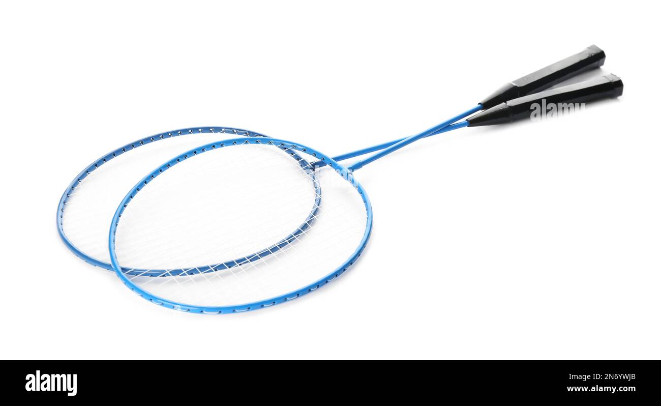 Badminton rackets on white background. Sport equipment Stock Photo - Alamy