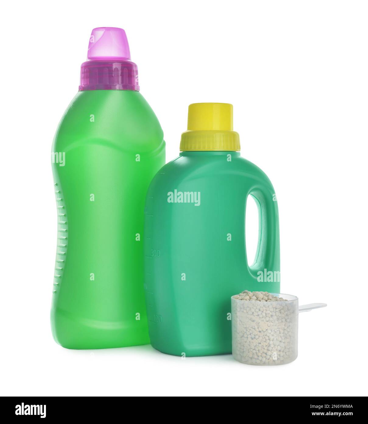 Different types of houseplant fertilizers on white background Stock ...